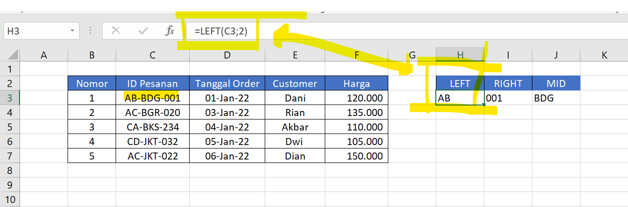 Cara Mudah Mengambil Beberapa Karakter di Ms. Excel – Goblogor.com